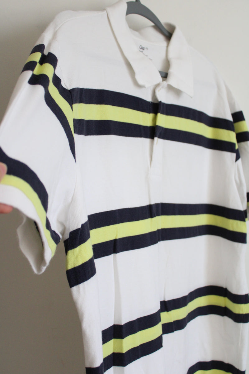 Gap White Navy Green Striped Polo Shirt | XXL – Jubilee Thrift