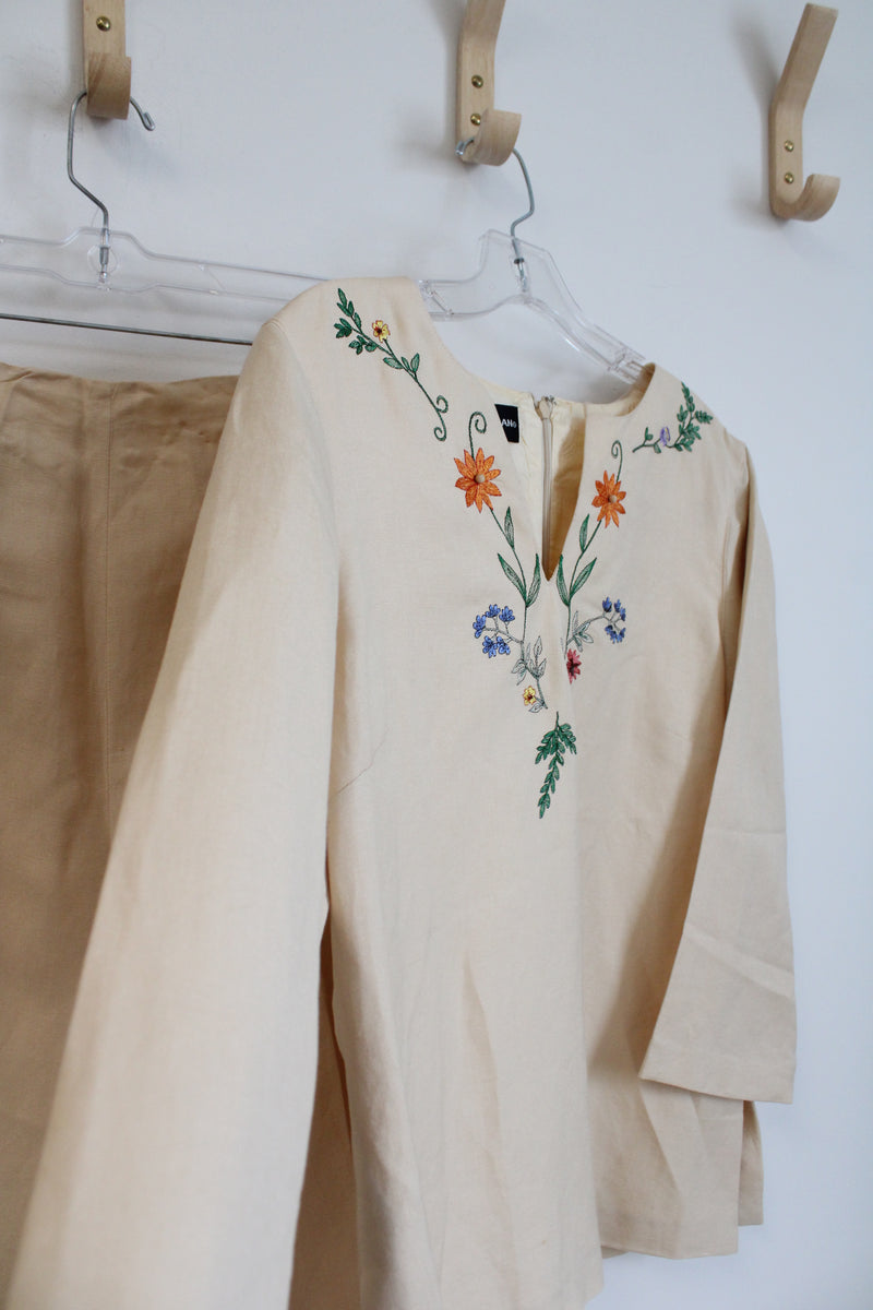 Donna Morgan Pale Yellow Embroidered Linen Top & Pants Set | 8 ...