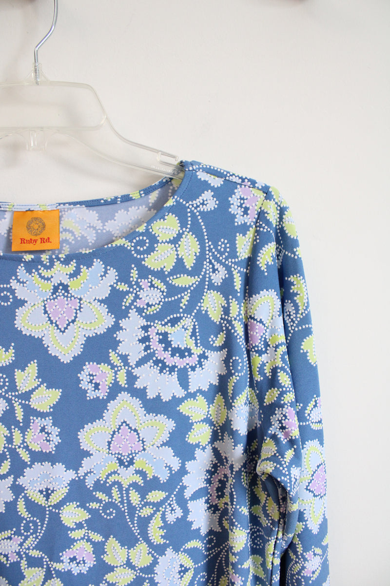 Ruby Rd. Blue Floral Lightly Textured Top | L – Jubilee Thrift