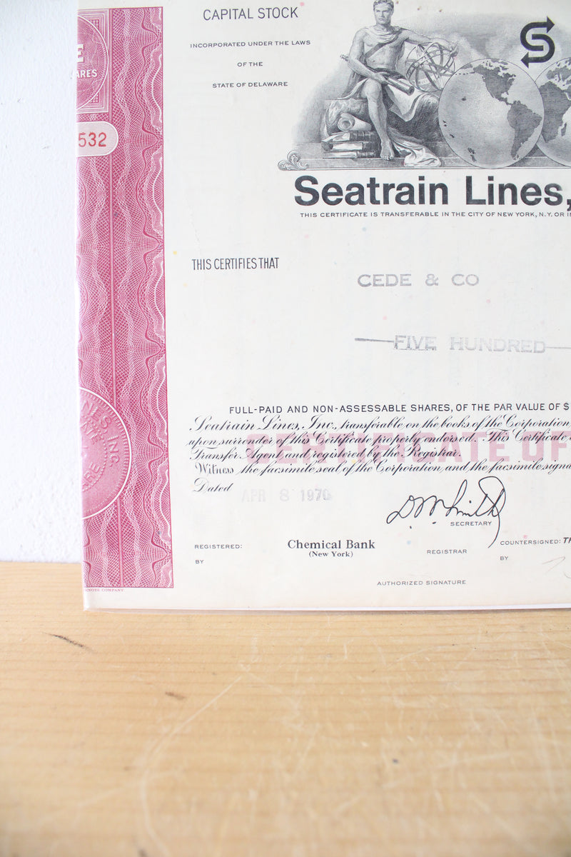 Seatrain Lines Inc. Stock Certificate – Jubilee Thrift