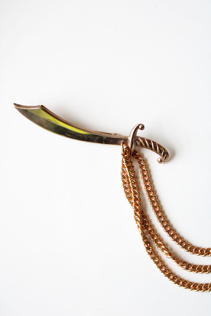 Vintage Arabian Scimtar Sword & Heart Locket Rose Gold Chain Pin ...