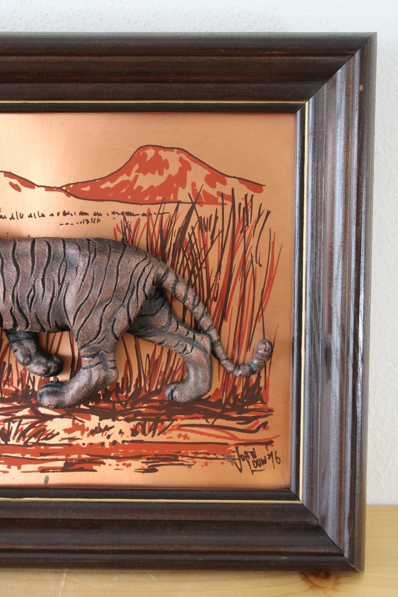 Vintage John Louw Framed Copper Raised Relief 3-D Tiger Framed Art ...