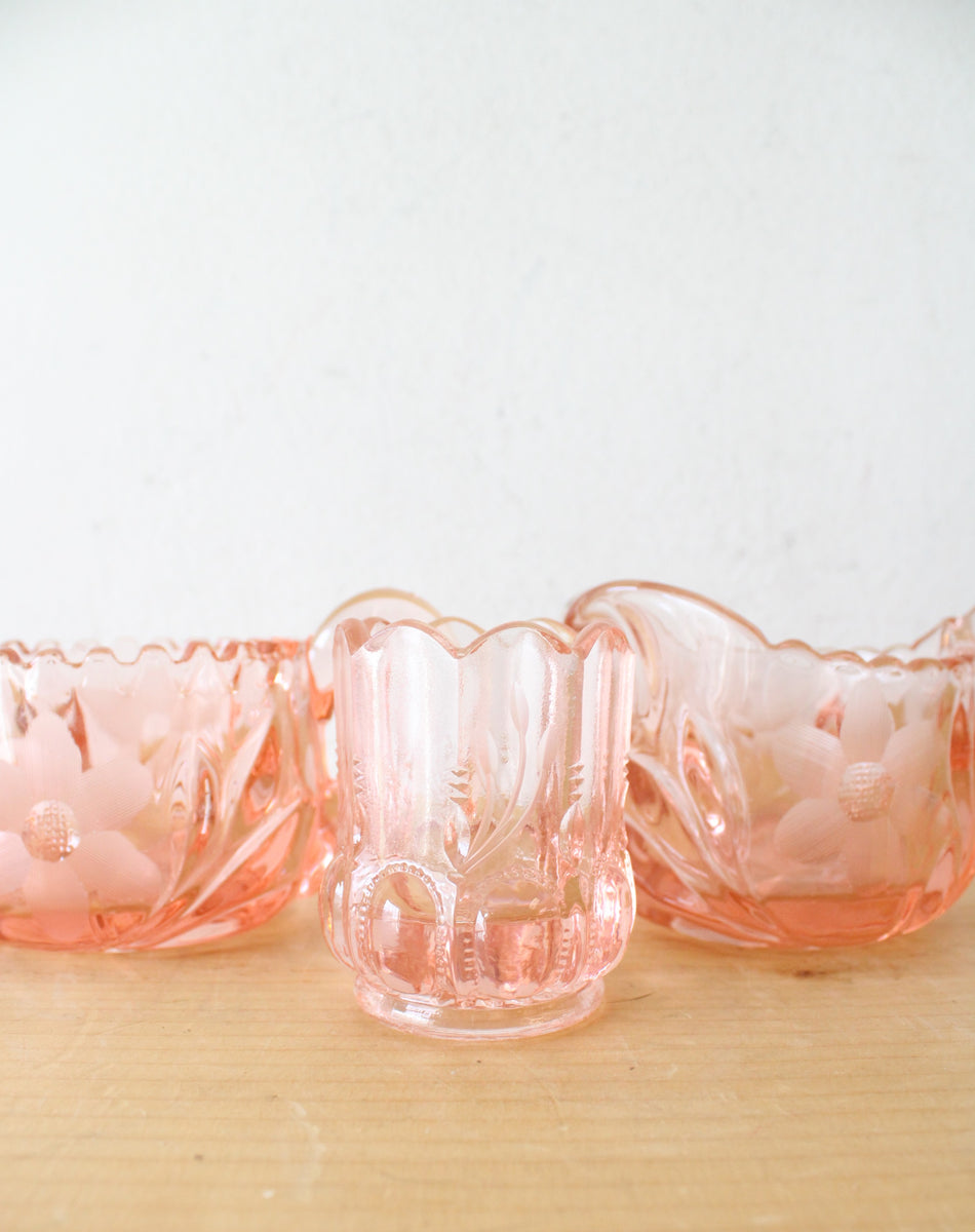 EAPG McKee 6 Petals & Star Pink Depression Glass Creamer Sugar & Tooth ...
