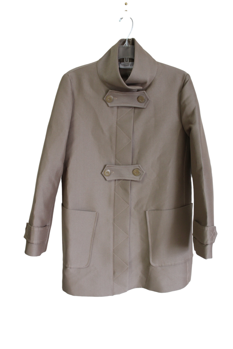 NEW Etienne Aigner Tan Trench Khaki Wool Coat | 6 – Jubilee Thrift